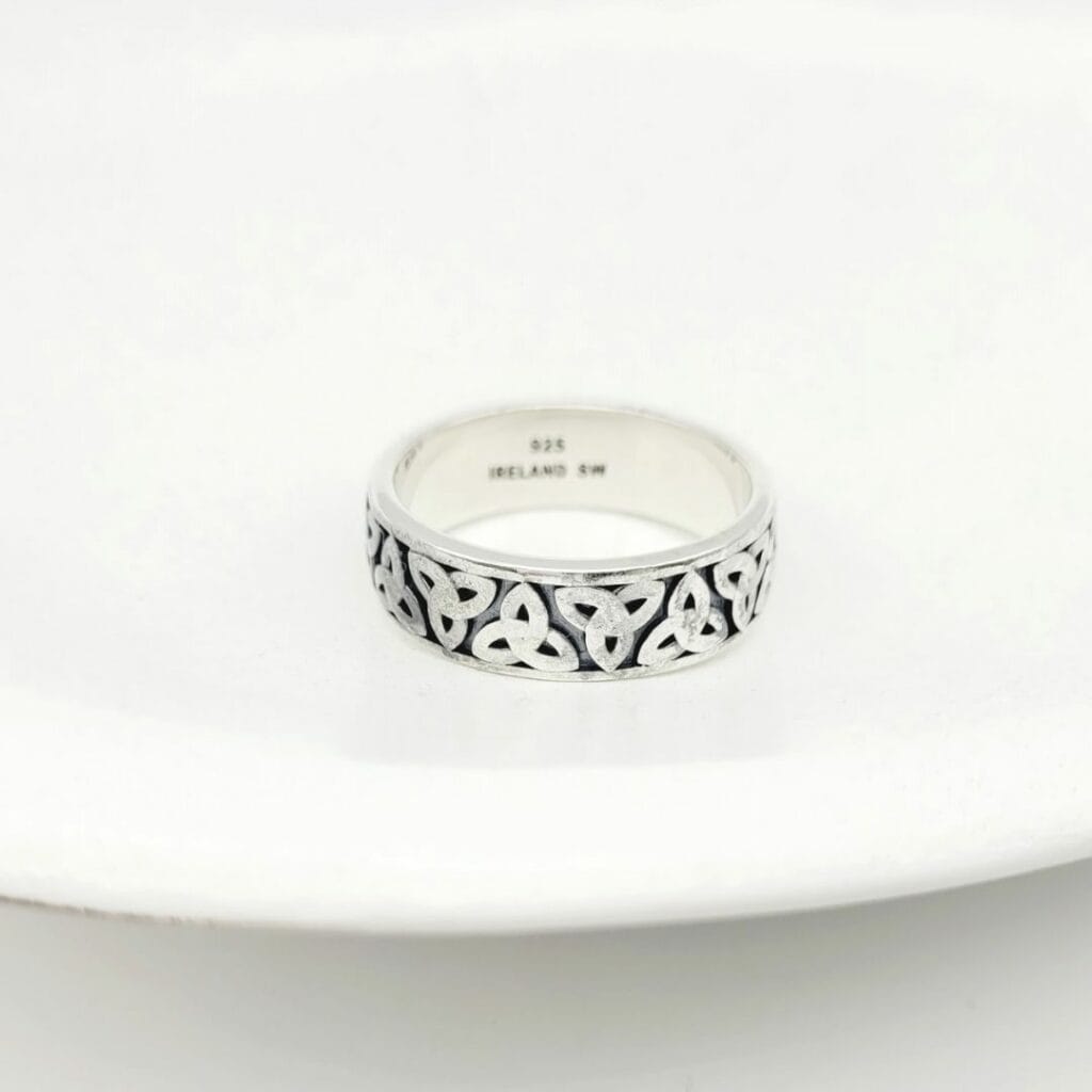 Silver Trinity Knot Band Ring - Connemara Marble