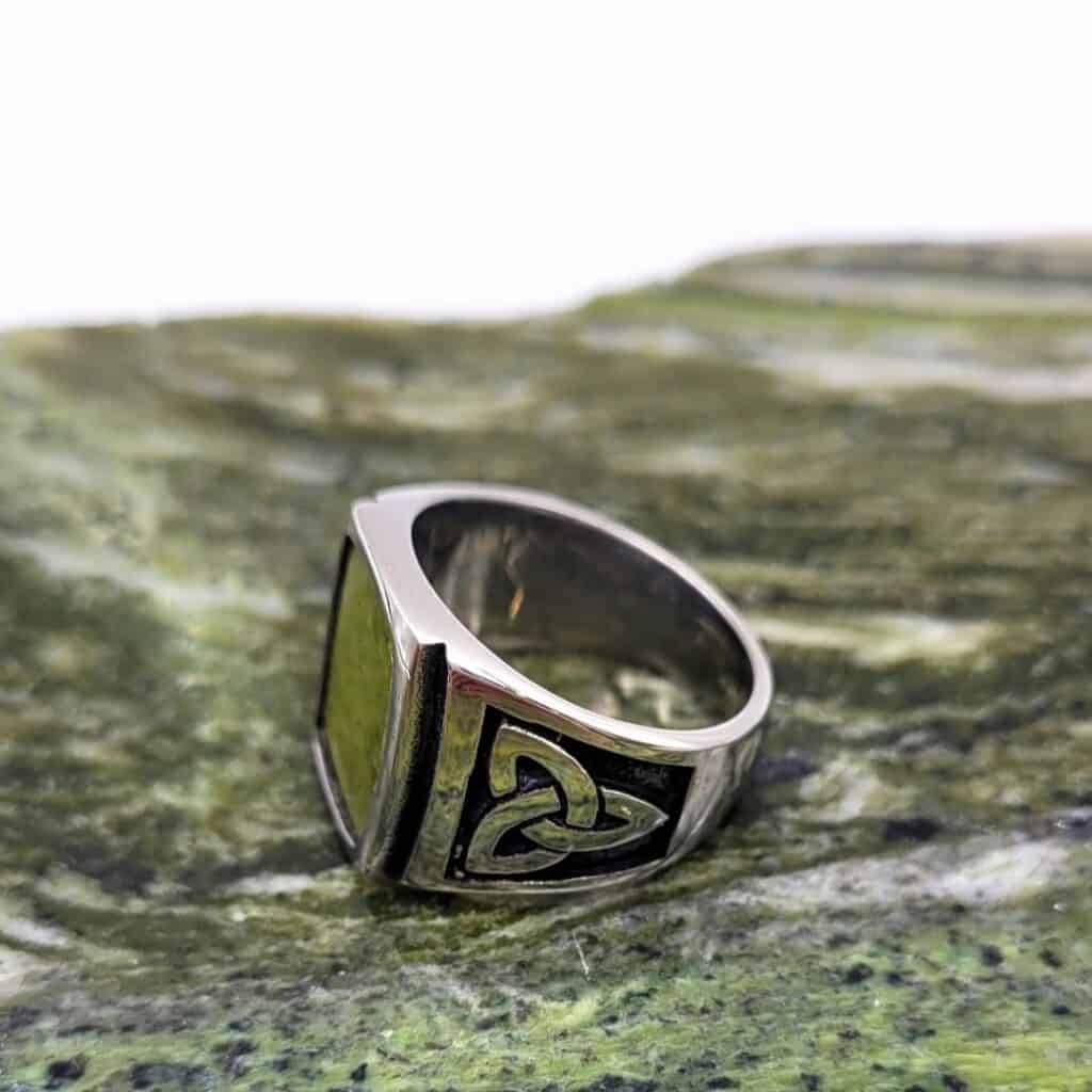 Trinity Knot Mens Connemara Marble Ring Stainless Steel - Connemara Marble