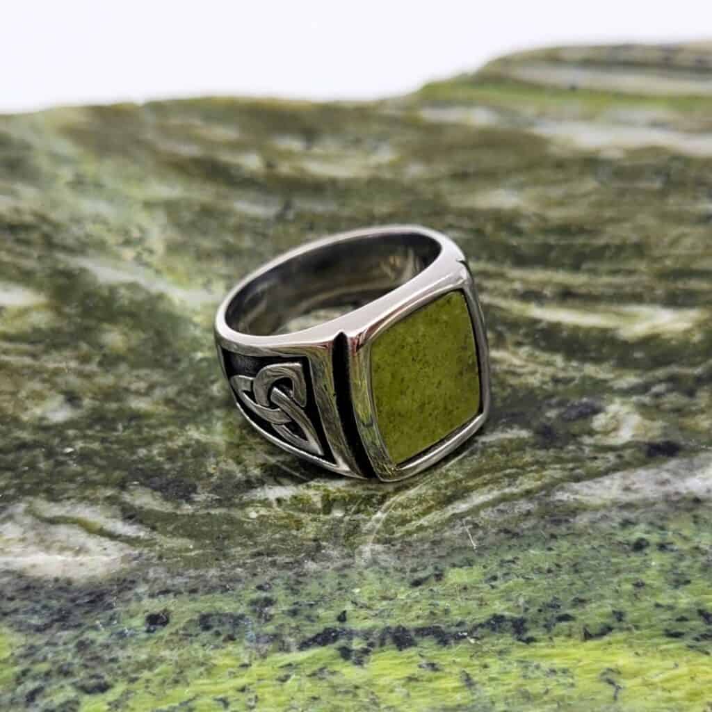 Trinity Knot Mens Connemara Marble Ring Stainless Steel - Connemara Marble