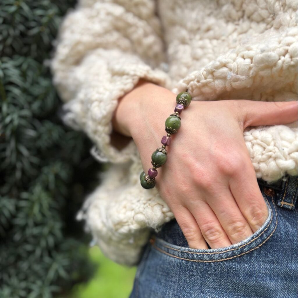 Vintage Style Antique Tone Connemara Marble Bracelet - Connemara Marble