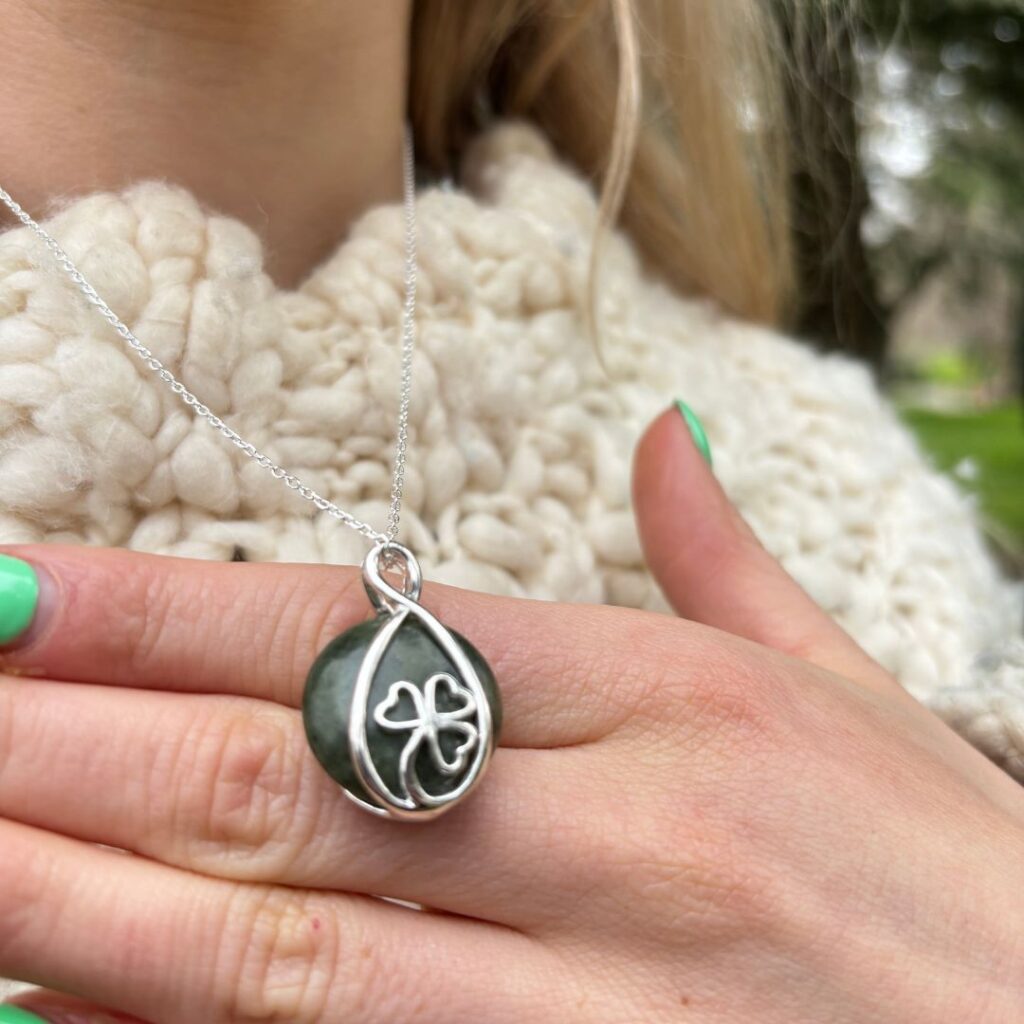 Silver Shamrock Connemara Marble Reversible Pendant - Connemara Marble