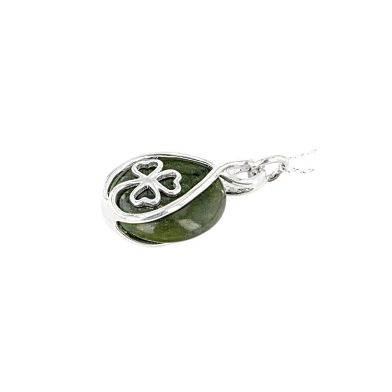 Silver Shamrock Connemara Marble Reversible Pendant - Connemara Marble