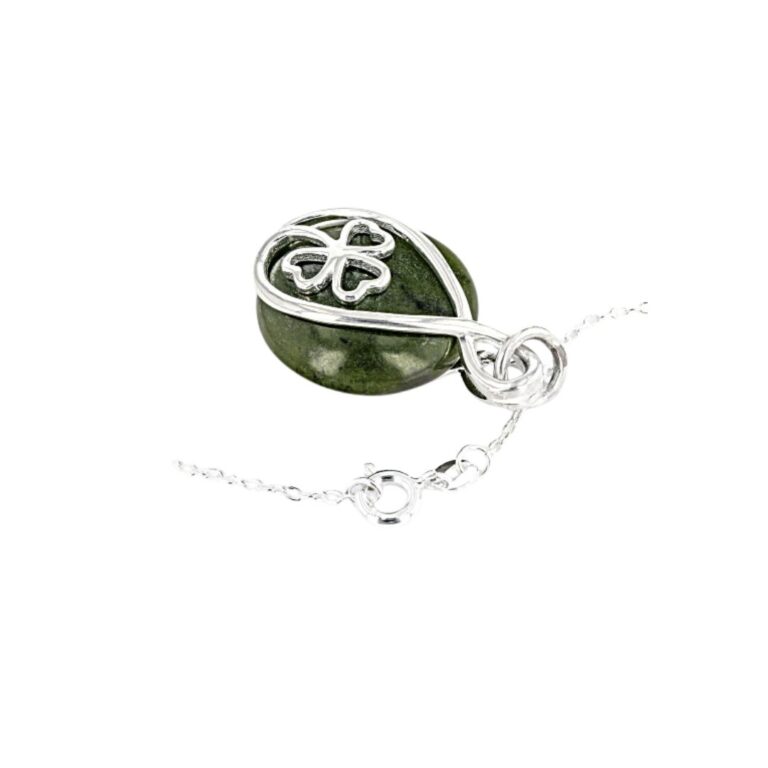 Silver Shamrock Connemara Marble Reversible Pendant - Connemara Marble