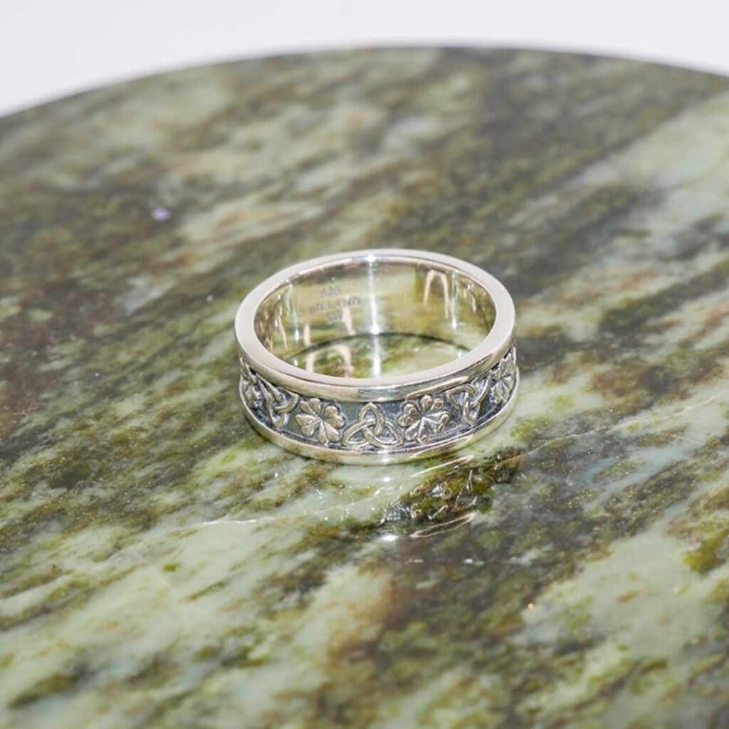 Symbols of Ireland Silver Band Ring - Connemara Marble